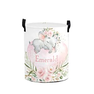 custom watercolor flower sleep elephant laundry basket handles collapsible hamper foldable storage bin living room office bathroom bedroom