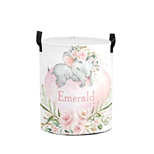 Custom Watercolor Flower Sleep Elephant Laundry Basket Handles Collapsible Hamper Foldable Storage Bin Living Room Office Bathroom Bedroom