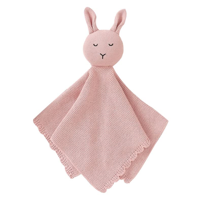 LAWKUL Baby Lovey Bunny Security Blanket Soft Cuddly Babe Blankie Knit Cotton Babies Comforter for Newborns Boy Girls Pink