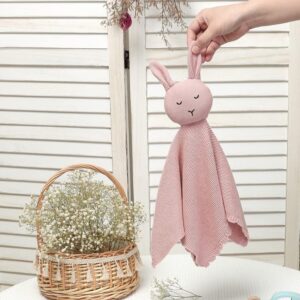 LAWKUL Baby Lovey Bunny Security Blanket Soft Cuddly Babe Blankie Knit Cotton Babies Comforter for Newborns Boy Girls Pink