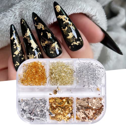 Nail Glitter Gold Silver Gold Foil Wire Platinum Fragments 6 Box Nail Jewelry for Nail Gel Decoration Gives a Different Style