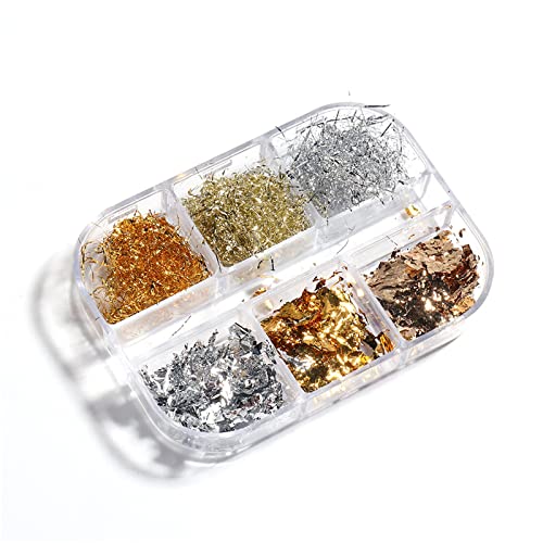 Nail Glitter Gold Silver Gold Foil Wire Platinum Fragments 6 Box Nail Jewelry for Nail Gel Decoration Gives a Different Style