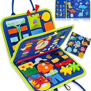 Exorany Busy Board Montessori Toys for 1 2 3 4 Year Old Boys & Girls Gifts, Sensory Toys for Toddlers 1-3, Autism Educational Travel Toys, Preschool Activities for Learning Fine Motor Skills (Blue)