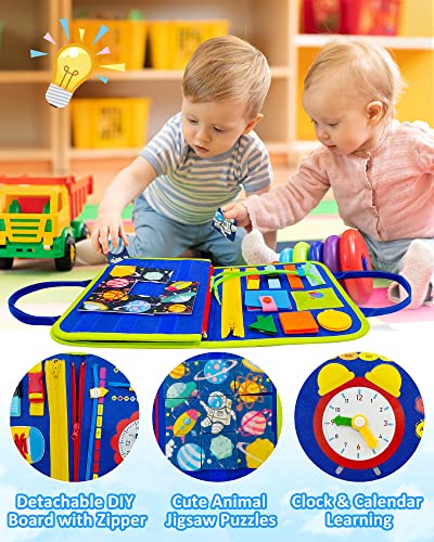 Exorany Busy Board Montessori Toys for 1 2 3 4 Year Old Boys & Girls Gifts, Sensory Toys for Toddlers 1-3, Autism Educational Travel Toys, Preschool Activities for Learning Fine Motor Skills (Blue)