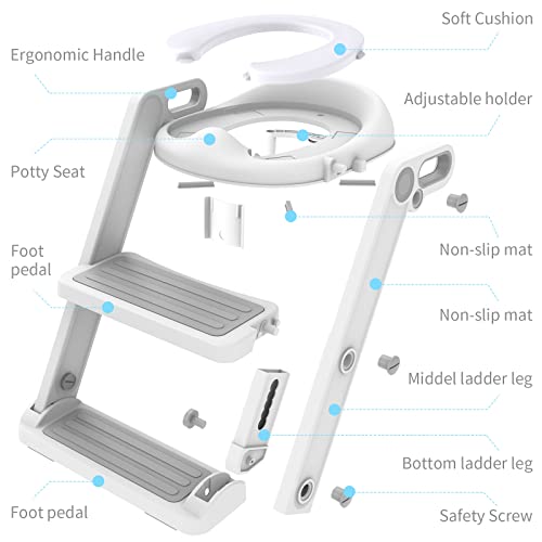 Victostar Potty Training Seat with Step Stool Ladder, Foldable Potty Training Toilet for Kids Boys Girls Toddlers-Comfortable Cushion Safe Handle Anti-Slip Pads