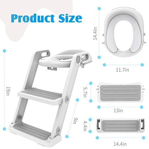 Victostar Potty Training Seat with Step Stool Ladder, Foldable Potty Training Toilet for Kids Boys Girls Toddlers-Comfortable Cushion Safe Handle Anti-Slip Pads