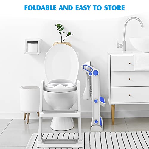 Victostar Potty Training Seat with Step Stool Ladder, Foldable Potty Training Toilet for Kids Boys Girls Toddlers-Comfortable Cushion Safe Handle Anti-Slip Pads