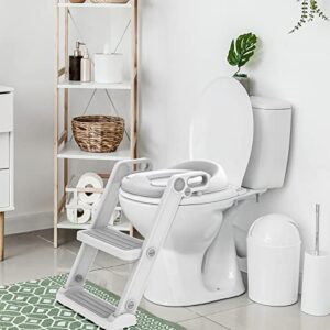 Victostar Potty Training Seat with Step Stool Ladder, Foldable Potty Training Toilet for Kids Boys Girls Toddlers-Comfortable Cushion Safe Handle Anti-Slip Pads