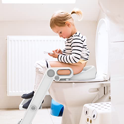 Victostar Potty Training Seat with Step Stool Ladder, Foldable Potty Training Toilet for Kids Boys Girls Toddlers-Comfortable Cushion Safe Handle Anti-Slip Pads