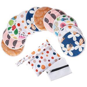 organic bamboo nursing pads for breastfeeding - 10 washable pads + wet bag +wash bag, super absorbent breast pads nipple pads for breastfeeding reusable breast pads for breastfeeding(large 4.7")