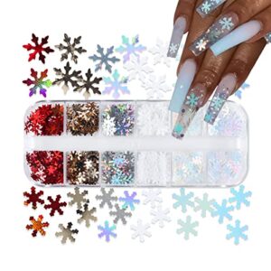 12 Grids Snowflake Nail Art Glitter Sequins 3D White Snowflakes Nail Sequins Winter Christmas Sequins Nail Decorations Snowflake Nail Art Stickers Decals Design Nail Art Supplies for Women Girls DIY