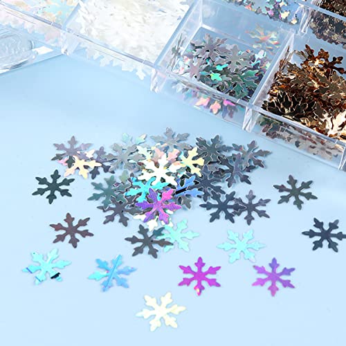 12 Grids Snowflake Nail Art Glitter Sequins 3D White Snowflakes Nail Sequins Winter Christmas Sequins Nail Decorations Snowflake Nail Art Stickers Decals Design Nail Art Supplies for Women Girls DIY