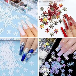 12 Grids Snowflake Nail Art Glitter Sequins 3D White Snowflakes Nail Sequins Winter Christmas Sequins Nail Decorations Snowflake Nail Art Stickers Decals Design Nail Art Supplies for Women Girls DIY