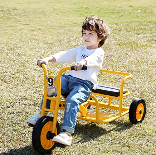 Kids Taxi Tricycles, Preschool Playground Kids Tricycle, Daycare Toddler Tandem Trike, Children Double Seat Bikes with Passenger Seat, Outdoor Playground Equipment Tricycles for Riders Ages 3+