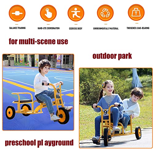 Kids Taxi Tricycles, Preschool Playground Kids Tricycle, Daycare Toddler Tandem Trike, Children Double Seat Bikes with Passenger Seat, Outdoor Playground Equipment Tricycles for Riders Ages 3+