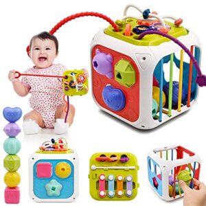 aituitui baby toys 12-18 months, sensory montessori toys for 1 2 year old boy girl gifts, 7 in 1 multifunction educational toys with shape sorter, stacking blocks for toddlers birthday gifts