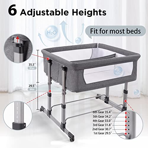 Ihoming Twin Bassinets for Baby, Double Bassinet Bedside Sleeper for Twins, Bassinets Sleeper for 2 Babies, Infant Co Sleeper Bedside Crib Attaches to Bed, Grey