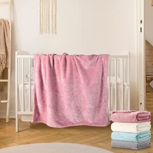 4 Pack Baby Fuzzy Blanket 30" x 40" Fluffy Waffle Flannel Fleece Baby Blanket for Newborn Infant Baby Receiving Blanket for Crib Stroller Travel Decorative (Light Blue, Pink, Beige, Gray)