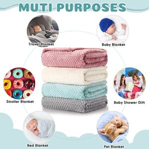 4 Pack Baby Fuzzy Blanket 30" x 40" Fluffy Waffle Flannel Fleece Baby Blanket for Newborn Infant Baby Receiving Blanket for Crib Stroller Travel Decorative (Light Blue, Pink, Beige, Gray)