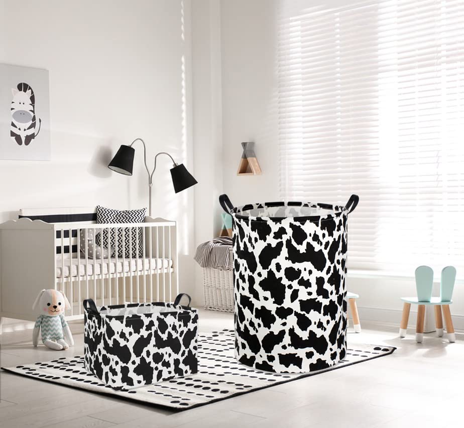 DDBASKET Cow Print Laundry Basket Baby Nursery Clothes Hamper Collapsible Toy Storage Bin Organizer with Handles for Kids,Boys and Girls Room Decor(Cow)