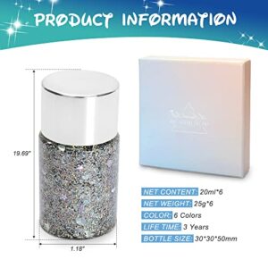 AIDUCHO 6 Colors Body Glitter Gel for Women Girls Chunky Glitter Gel for Face Hair Eyes Nails Lip Mermaid Makeup Long Lasting & Quick Drying Sparkling Festival Glitter with 2 Brush, 20ml*6