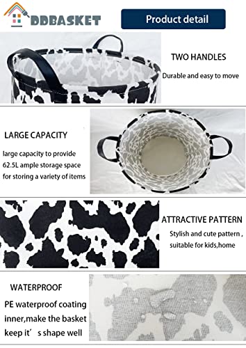 DDBASKET Cow Print Laundry Basket Baby Nursery Clothes Hamper Collapsible Toy Storage Bin Organizer with Handles for Kids,Boys and Girls Room Decor(Cow)