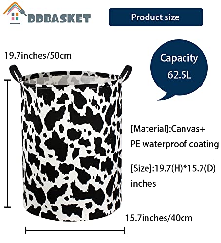 DDBASKET Cow Print Laundry Basket Baby Nursery Clothes Hamper Collapsible Toy Storage Bin Organizer with Handles for Kids,Boys and Girls Room Decor(Cow)