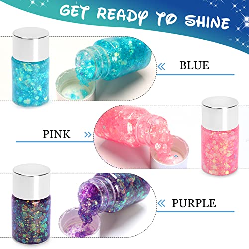 AIDUCHO 6 Colors Body Glitter Gel for Women Girls Chunky Glitter Gel for Face Hair Eyes Nails Lip Mermaid Makeup Long Lasting & Quick Drying Sparkling Festival Glitter with 2 Brush, 20ml*6