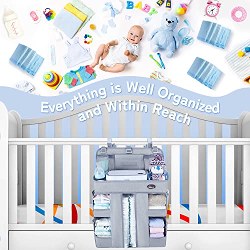 HHZ XL Hanging Diaper Caddy Organizer –Sturdy and Durable Baby Organizer – Diaper Stacker for Changing Table, Crib, Playard or Wall & Nursery Organization – Newborn Baby Essentials (Grey New)