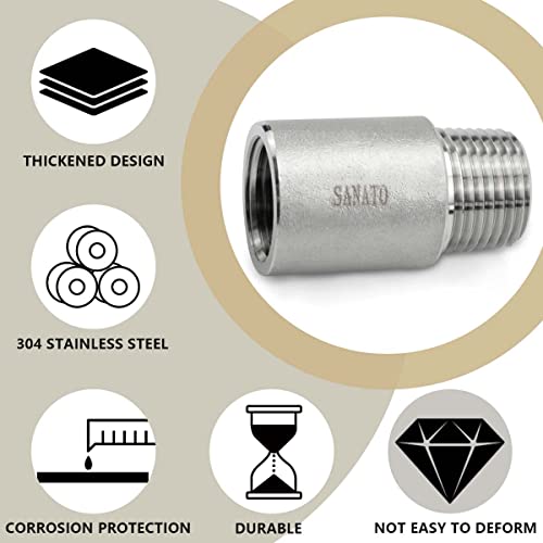 SANATO 3 Pcs SS 304 Forging Nipple Cast Piple, 3/4" NPT Male x 3/4" NPT Female Threaded, 50mm Piple Fittings