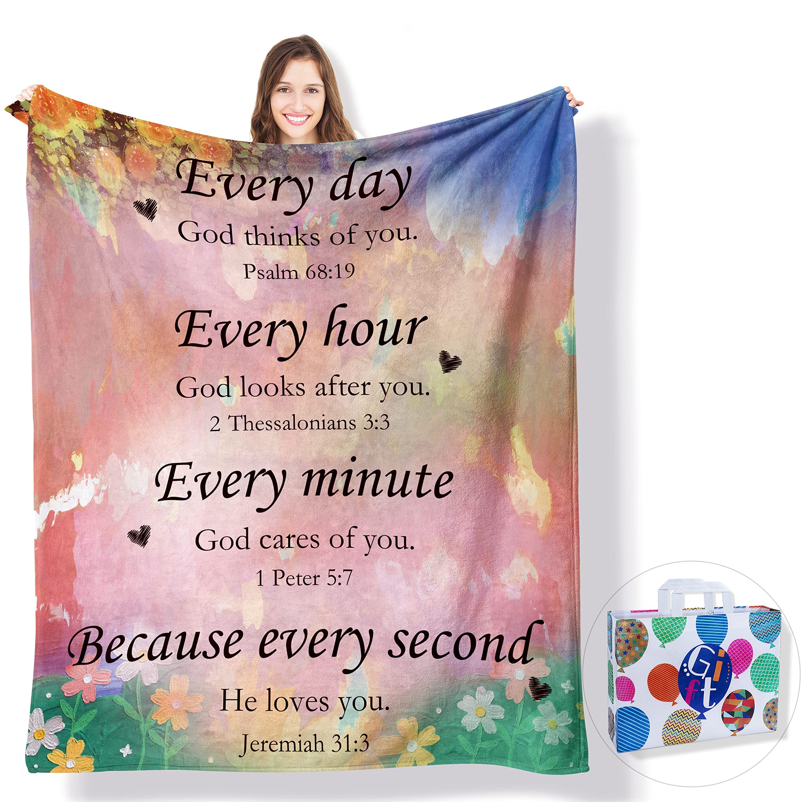 Christian Gifts for Women, Bible Verse Blanket with Inspirational Thoughts and Prayers - Religious Throw Blankets Soft Lightweight Cozy Plush Warm