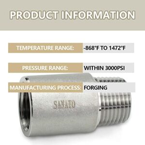 SANATO 3 Pcs SS 304 Forging Nipple Cast Piple, 3/4" NPT Male x 3/4" NPT Female Threaded, 50mm Piple Fittings