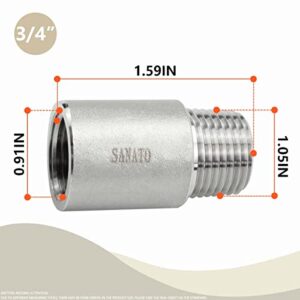 SANATO 3 Pcs SS 304 Forging Nipple Cast Piple, 3/4" NPT Male x 3/4" NPT Female Threaded, 50mm Piple Fittings