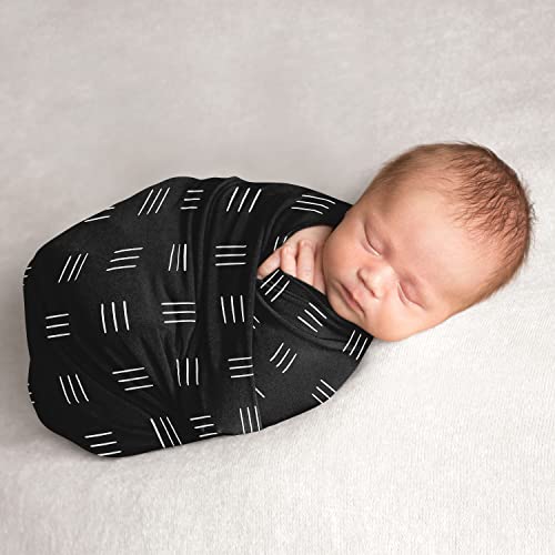 Sweet Jojo Designs Black and White Boho Mudcloth Boy or Girl Swaddle Blanket Jersey Knit Newborn Infant Receiving Security White Black Bohemian Woodland Tribal Southwest Mud Cloth Hatch Gender Neutral