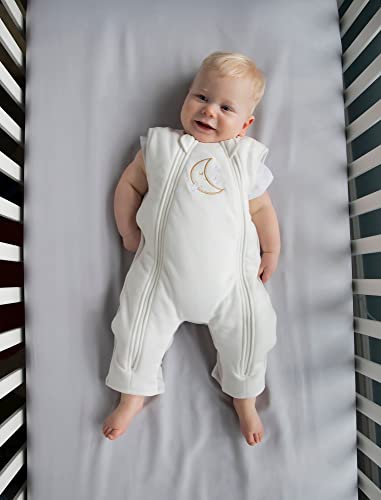 Baby Brezza 2-in-1 Double Zipper Baby Sleepsuit - Unique Swaddle Transition Sleepsuit - Breathable with Mesh Panels - Converts from Sleepsuit to Sleep Vest, 6-9 Months, Cream