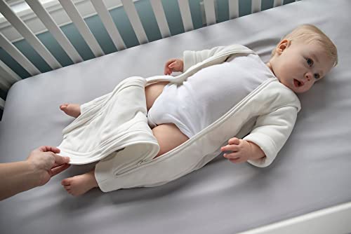 Baby Brezza 2-in-1 Double Zipper Baby Sleepsuit - Unique Swaddle Transition Sleepsuit - Breathable with Mesh Panels - Converts from Sleepsuit to Sleep Vest, 6-9 Months, Cream