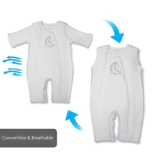 Baby Brezza 2-in-1 Double Zipper Baby Sleepsuit - Unique Swaddle Transition Sleepsuit - Breathable with Mesh Panels - Converts from Sleepsuit to Sleep Vest, 6-9 Months, Cream