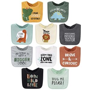 the peanutshell terry bib set for baby boys | 10 pack for feeding, teething, & drooling | dinosaur