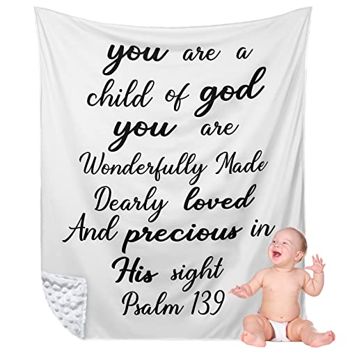 Christian Gift for Baby Plush Baby Blanket with Dotted Backing Baptism Blanket Scripture Quote Swaddle Bible Verse Blanket for Newborn Boy Girl Christening Godchild Gift, 30 x 40 Inch(Christian)