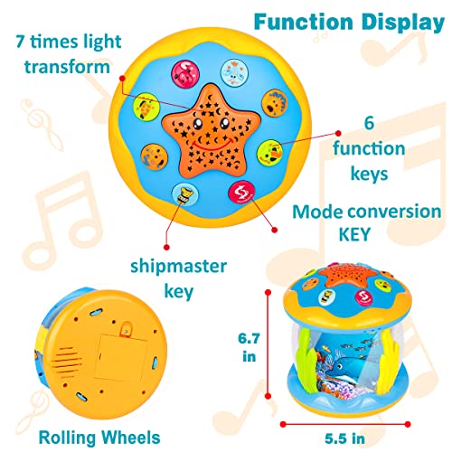 Baby Toys 6 to 12 Months 4 in 1 Baby Musical Ocean Rotating Toys Light Up Infant Toys 3-6 9 12-18 Month Babies Toddlers 1 2 3 Year Old Boy Girl Baby Gifts Toys for Ages 0-2