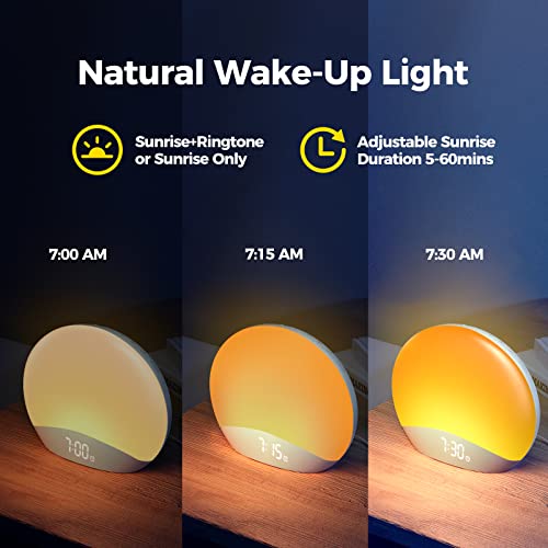 REACHER Sound Machine Sunrise Alarm Clock with Night Light, Wake Up Light, 26 Stereo Soothing Sounds, Dimmable LED Display, Bedside Reading Lamp, Sleep Timer, White Noise Machine for Baby, Bedroom