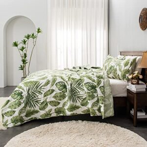 HORIMOTE HOME Tropical Plants Quilt Set King Size 3 Pieces, Green Palm Leaves Rainforest Style Fine Printed Reversible Bedspreads Bedding Sets, Soft and Lightweight Bed Coverlet for All Season