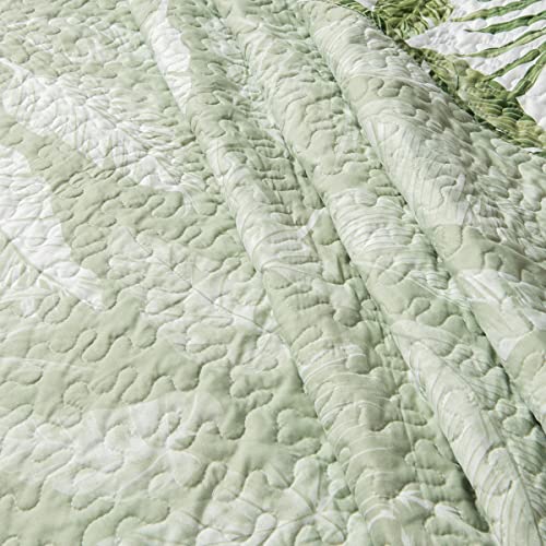 HORIMOTE HOME Tropical Plants Quilt Set King Size 3 Pieces, Green Palm Leaves Rainforest Style Fine Printed Reversible Bedspreads Bedding Sets, Soft and Lightweight Bed Coverlet for All Season