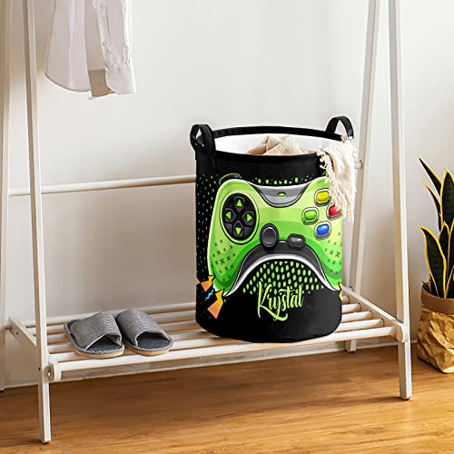 Custom Gamepad Green Laundry Basket Handles Collapsible Hamper Foldable Storage Bin Living Room Office Bathroom Bedroom