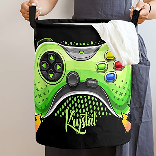 Custom Gamepad Green Laundry Basket Handles Collapsible Hamper Foldable Storage Bin Living Room Office Bathroom Bedroom