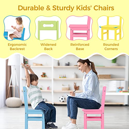 Bateso Kids Table and Chair Set, Toddler Wooden Round Table & 4 Chairs Set​ with Large Storage Space, 5-Piece Children Furniture Set for Home, Daycare, Playroom, Kindergarten