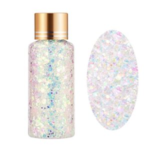 mermaid sequins body glitter gel for face, skin, hair, eyeshadow, nail, long lasting waterproof holographic chunky face glitter party makeup for festival rave, wedding, stage show (laser white #9)