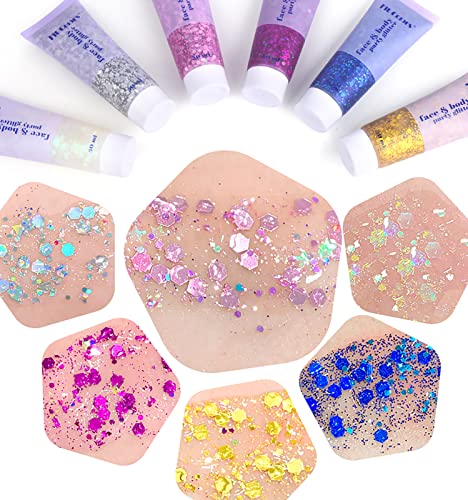 Face Glitter Gel,Pink Body Glitter Gel,Chunky Glitter for Face Body Hair Nails Eyeshadow Holographic Cosmetic,Festival Glitter Makeup,50ml (#03 Pink ,2PCS)