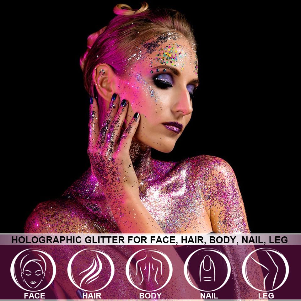 Mermaid Sequins Body Glitter Gel for Face, Skin, Hair, Eyeshadow, Nail, Long Lasting Waterproof Holographic Chunky Face Glitter Party Makeup for Festival Rave, Wedding, Stage Show (Laser White #9)