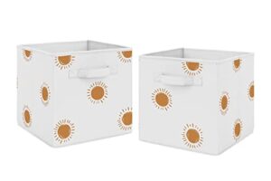 sweet jojo designs orange and white boho sun foldable fabric storage cube bins organizer toys baby pumpkin orange retro bohemian celestial sunshine outdoors nature minimalist gender neutral - set of 2